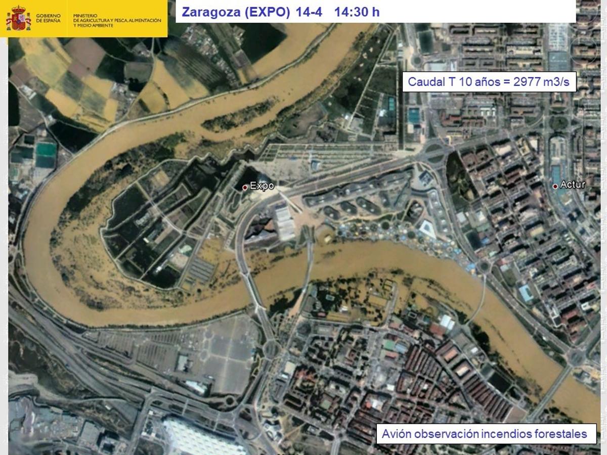 Impresionantes imágenes aéreas de la riada del Ebro en Aragón
